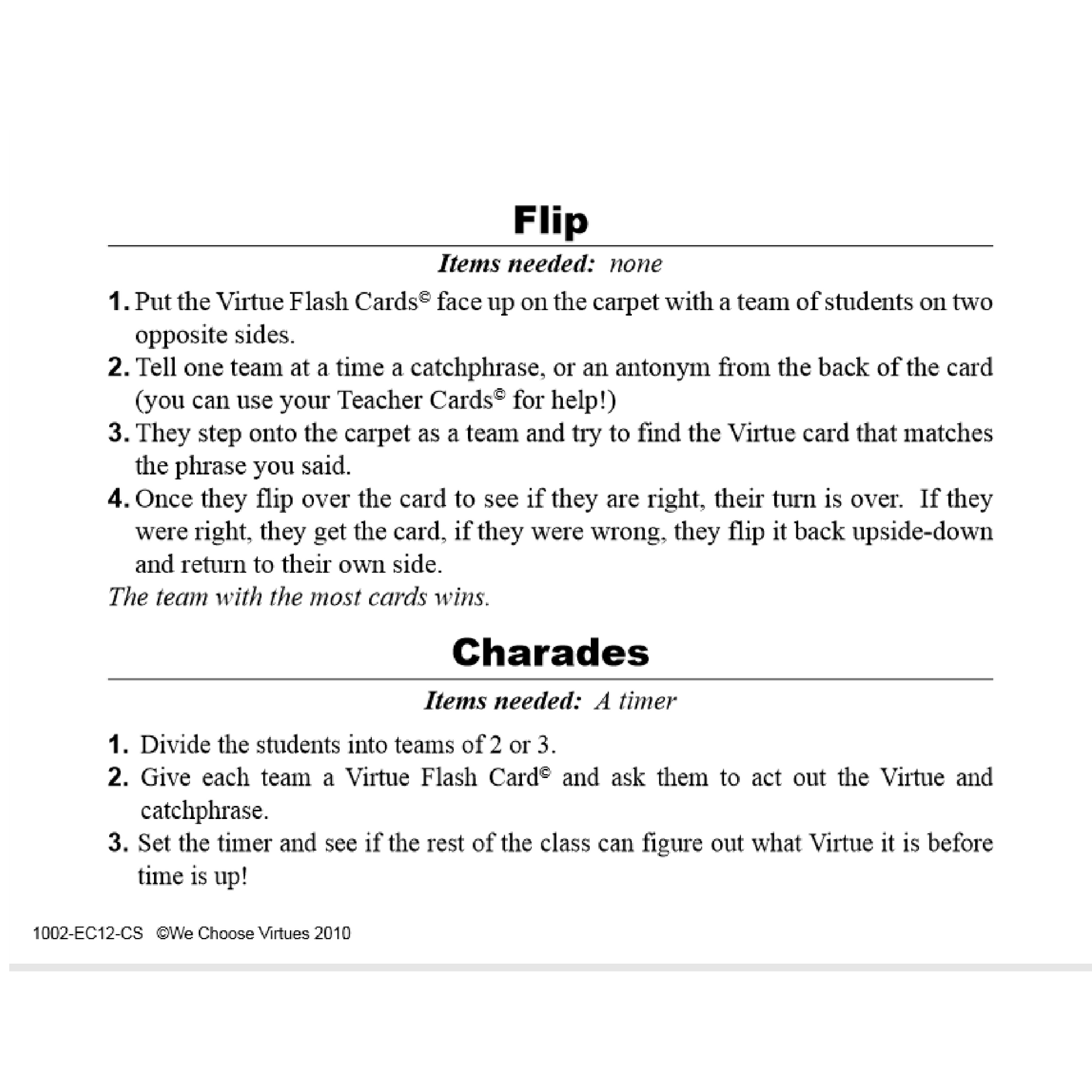 Flash Cards (PreK-4th Grade) – We Choose Virtues