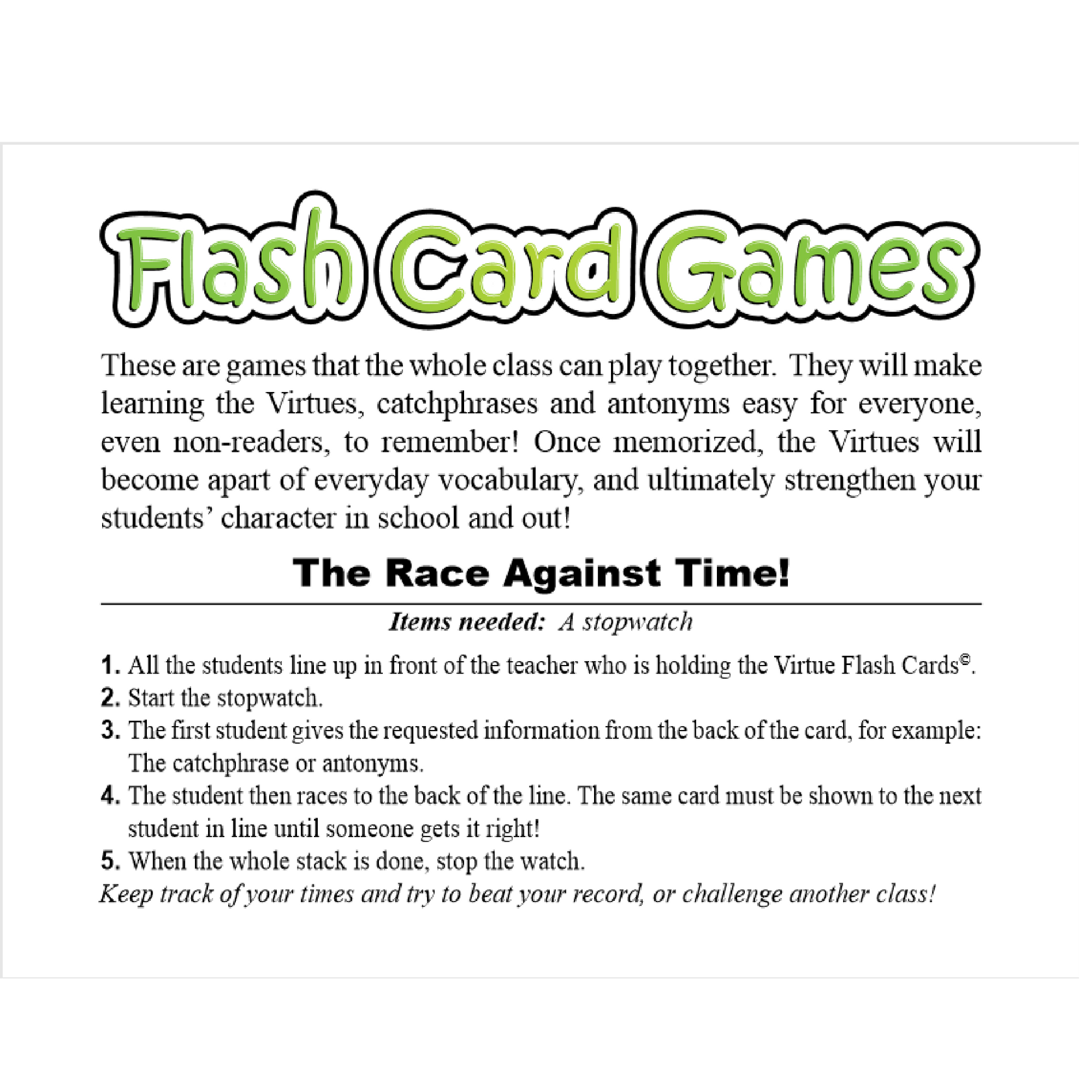 Flash Cards (PreK-4th Grade) – We Choose Virtues
